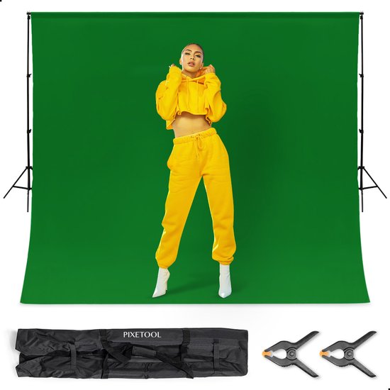 PIXETOOL Green Screen Doek 300 x 300cm met Achtergrondsysteem ...