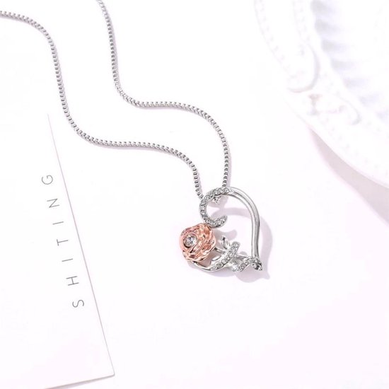 Bixorp Zirkonia Roos & Hart Ketting - Zilverkleurig & Rose Goud | bol