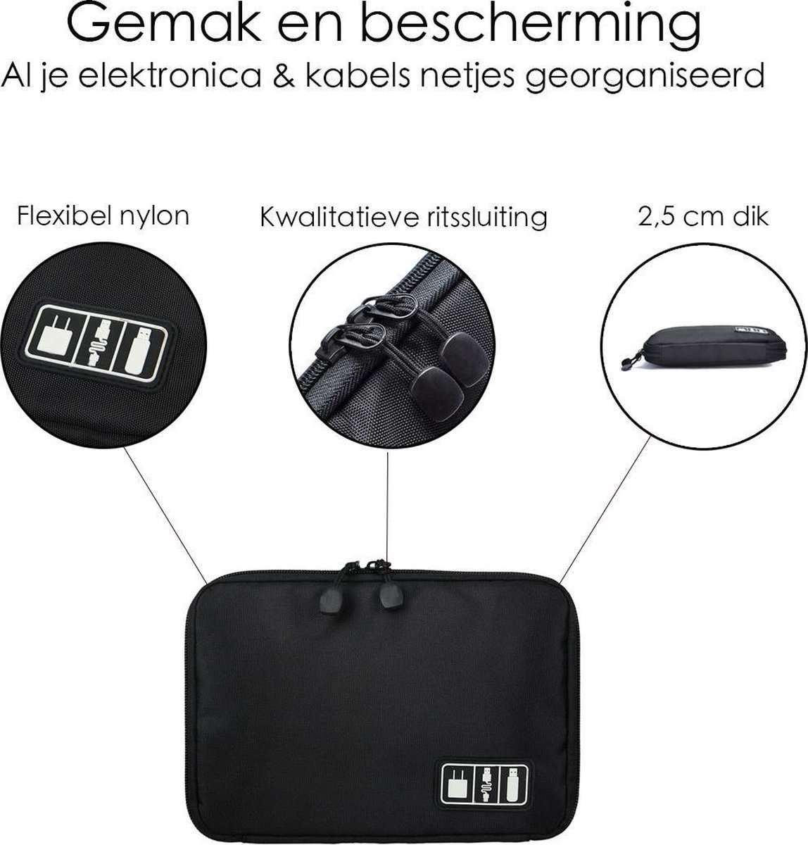 Kabel Organizer Tas - Zwart - Elektronica & Accessoires Verdeler Tas ...