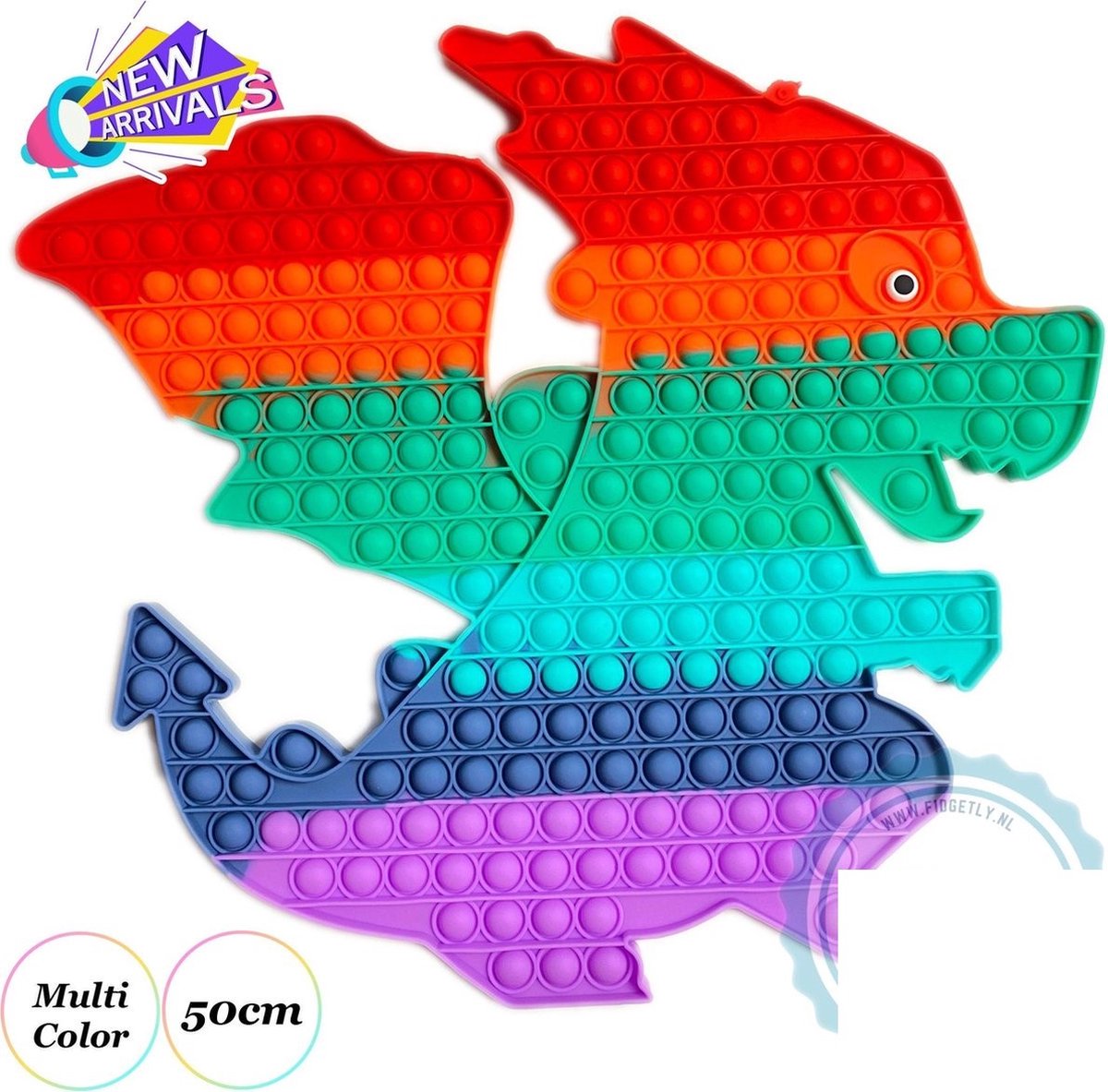 FIDGETY | Fidget toys | Draak | | Multi color | Mega Pop it | 50cm ...