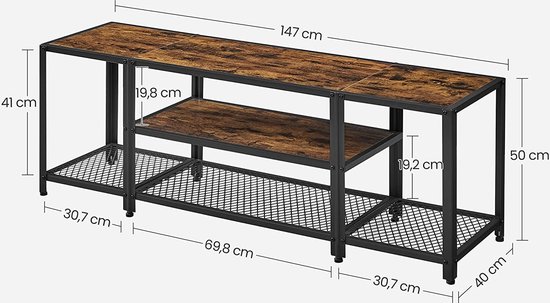 A.T. Shop Tv-rek, lowboard voor tv tot 65 inch, televisietafel met 3 ...