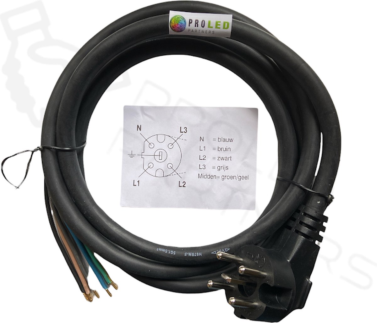 2 meter perilex aansluitkabel / 5 ader/ voor zowel 1x230v/2x230v/ of ...