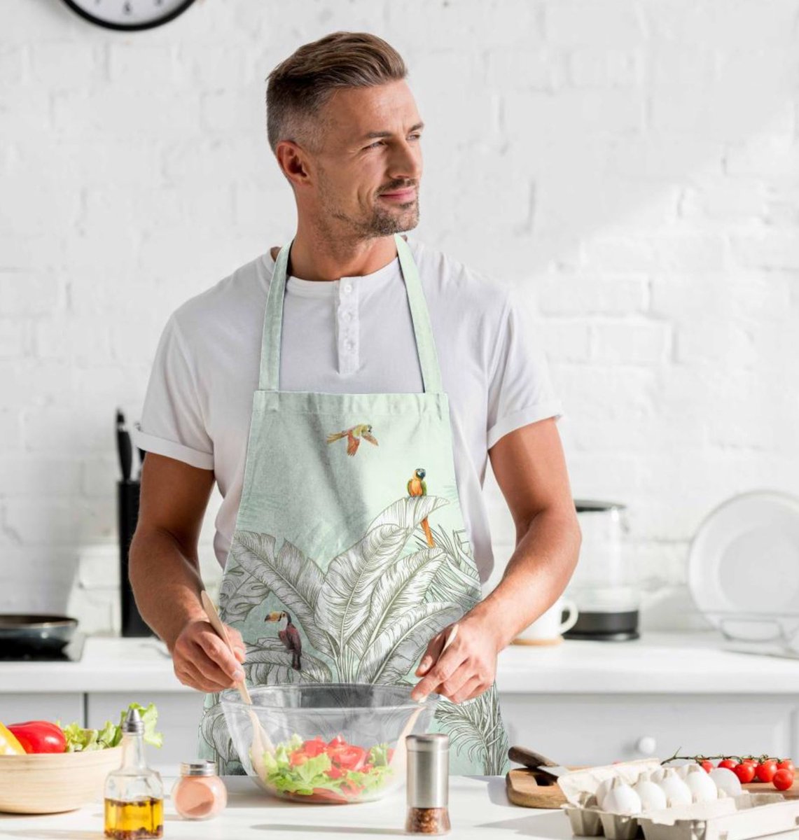 Keukenschort, dames, heren, fijn linnen, anti-transpirant, verstelbaar ...