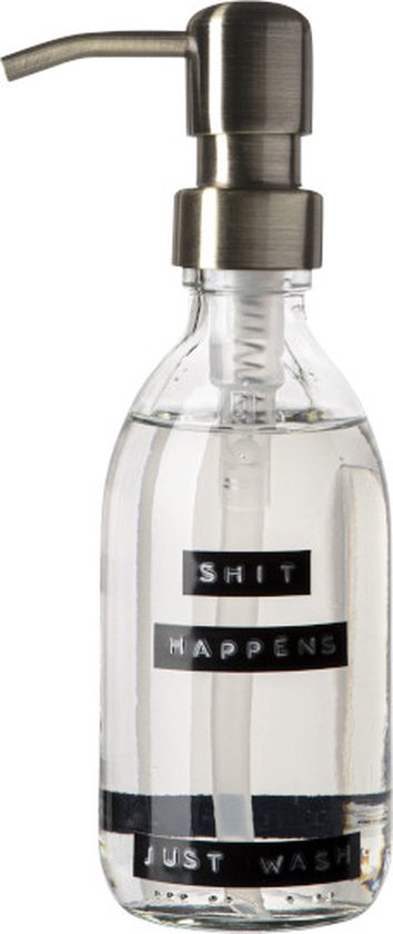 Hand Soap clear glass fresh linen hand soap 250ML. Brass. SHIT HAPPENS ...
