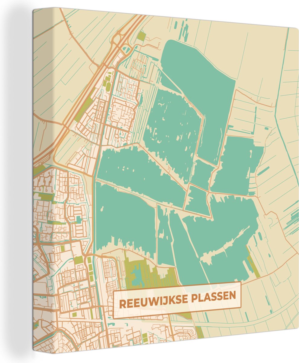 Canvas Schilderij Vintage - Kaart - Plattegrond - Reeuwijkse Plassen ...