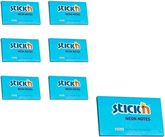 Stick'n sticky notes - 6-pack - 76x127mm, neon blauw, 100 memoblaadjes ...