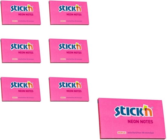 Stick'n sticky notes - 6-pack - 76x127mm, neon magenta, 100 ...