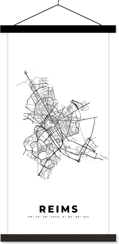 Posterhanger incl. Poster - Schoolplaat - Kaart – Reims - Zwart Wit ...