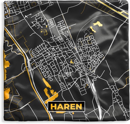 Kussenhoes 45x45 cm - Haren - Black and Gold - Stadskaart - Kaart ...
