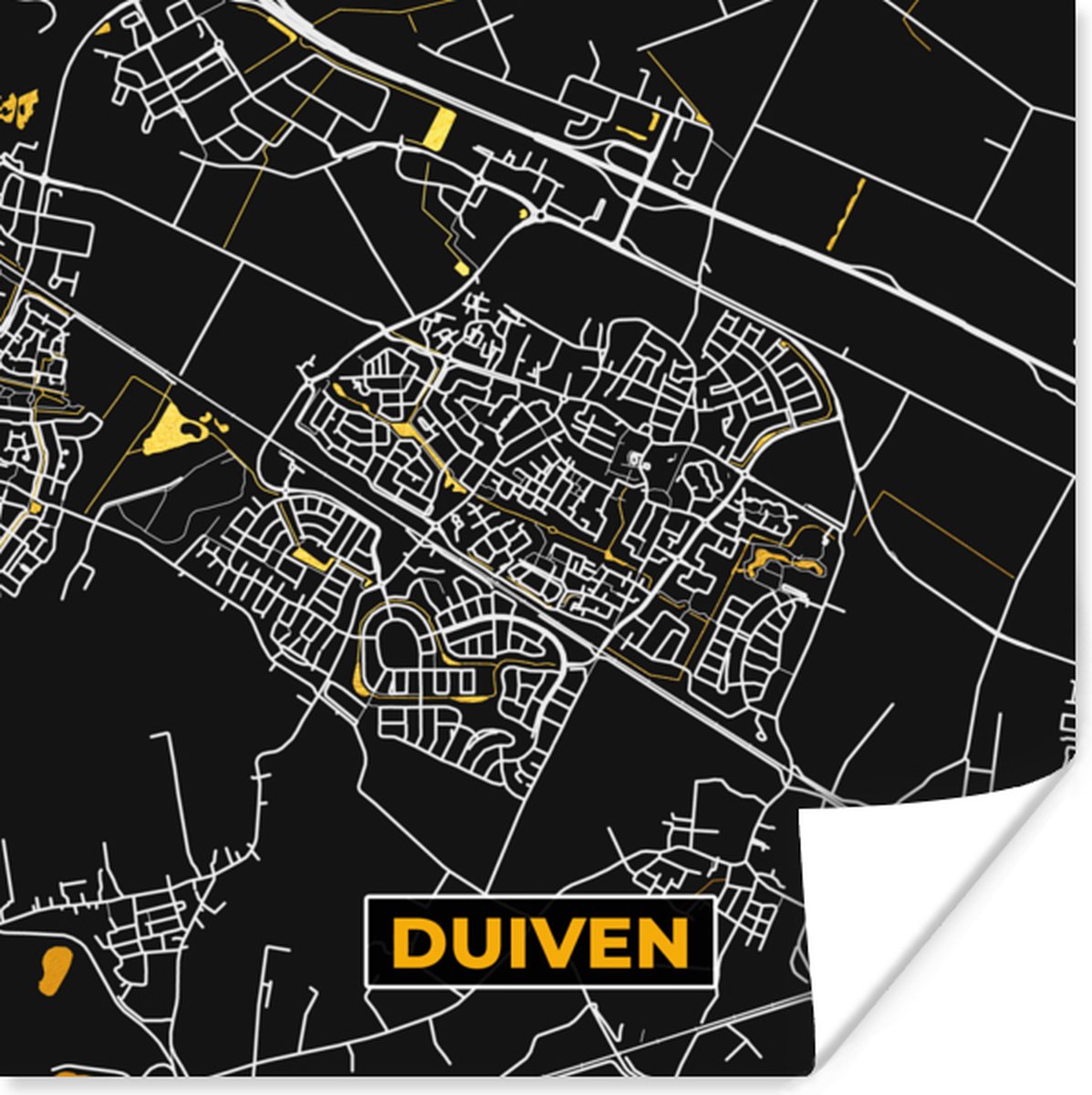 Poster Duiven - Black and Gold - Stadskaart - Plattegrond - Kaart ...