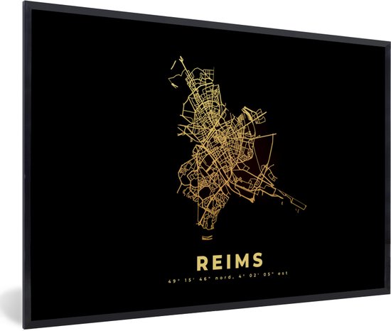 Fotolijst incl. Poster - Plattegrond – Reims – Stadskaart - Kaart ...