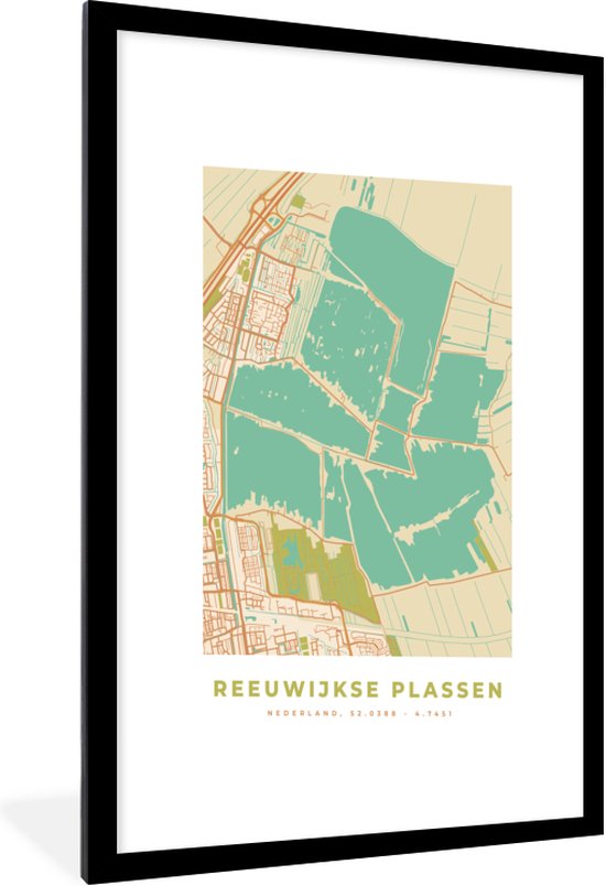 Fotolijst incl. Poster - Holland - Reeuwijkse Plassen - Kaart ...