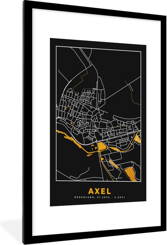 Fotolijst incl. Poster - Axel - Stadskaart - Black and Gold - Kaart ...