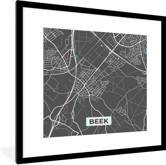 Fotolijst incl. Poster - Beek - Blauw - Plattegrond - Stadskaart - Kaart - 40x40 cm -... | bol