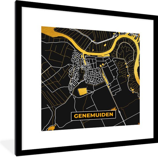 Fotolijst incl. Poster - Stadskaart - Genemuiden - Plattegrond - Goud ...