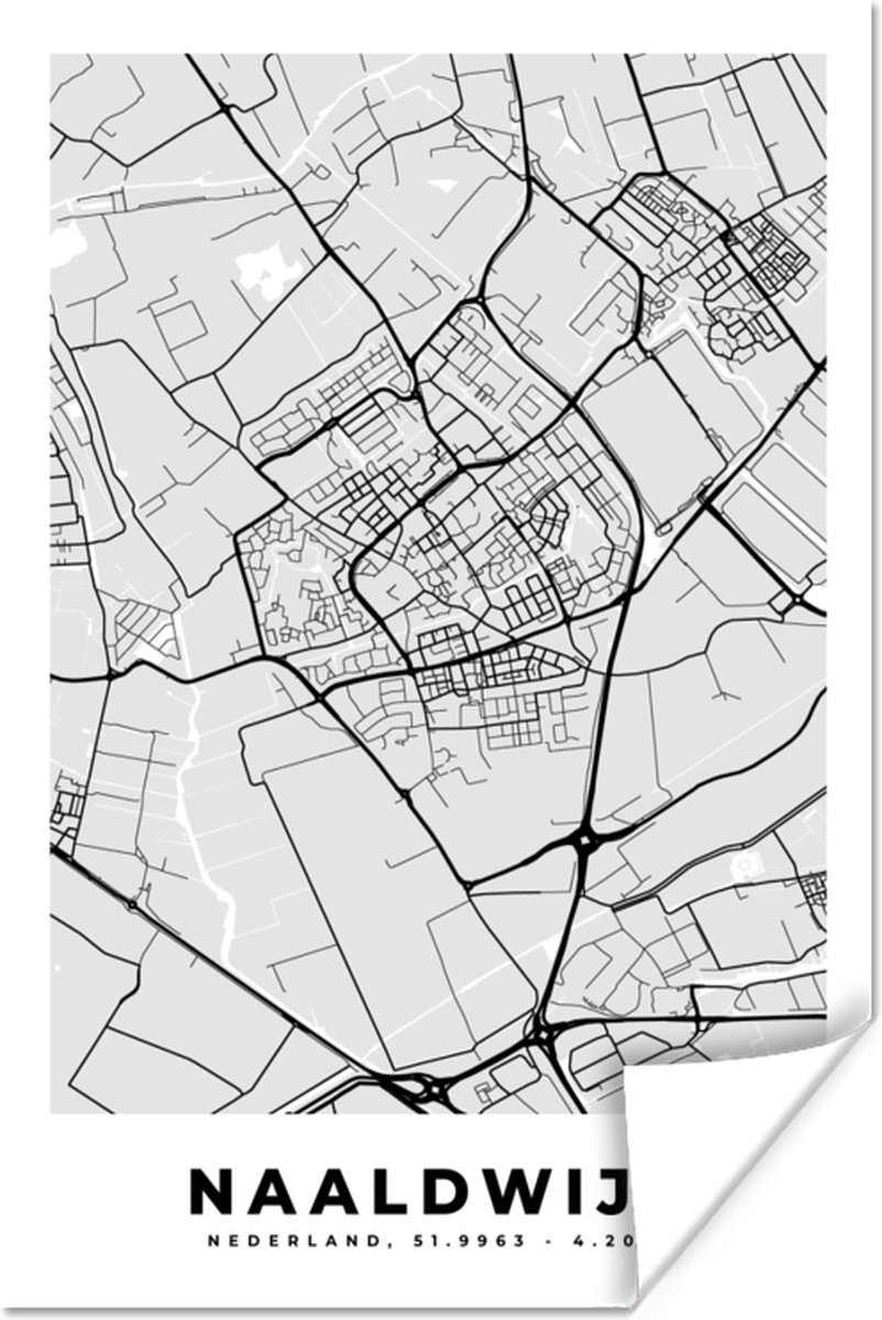 Affiche Naaldwijk - City Map - Zwart Wit - Carte - Carte - Pays ...