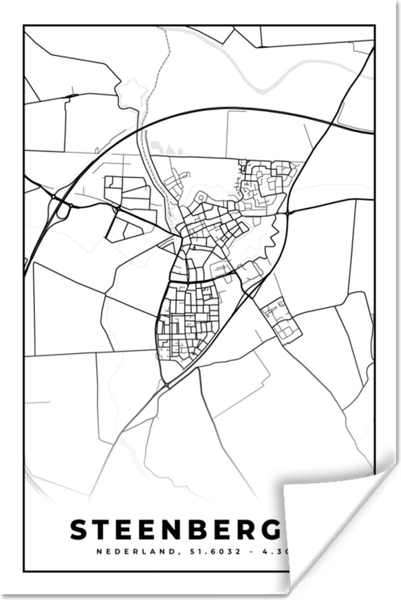 Poster Kaart - Stadskaart - Nederland - Plattegrond - Steenbergen ...