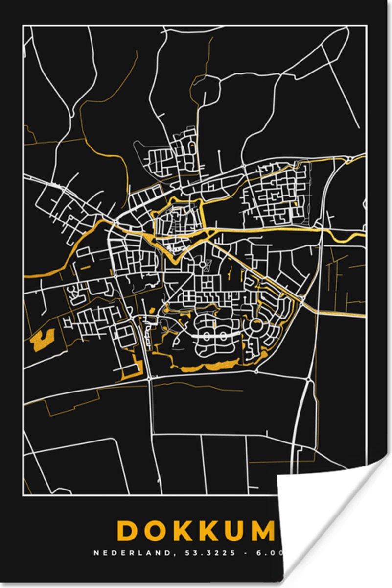 Poster Dokkum - Stadskaart - Plattegrond - Kaart - Plattegrond - 20x30 ...