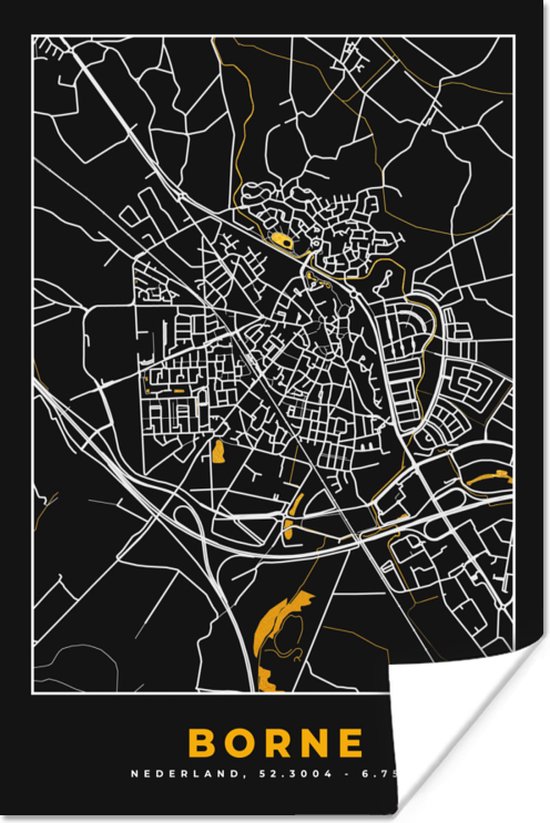 Poster Borne - Black and Gold - Stadskaart - Kaart - Plattegrond ...