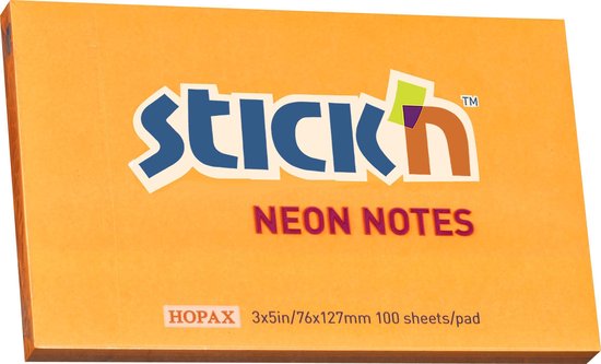 Stick'n sticky notes - 76x127mm, neon oranje, 100 memoblaadjes | bol
