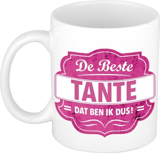De beste tante cadeau koffiemok / theebeker wit met roze embleem - 300 ml - keramiek -... | bol.com