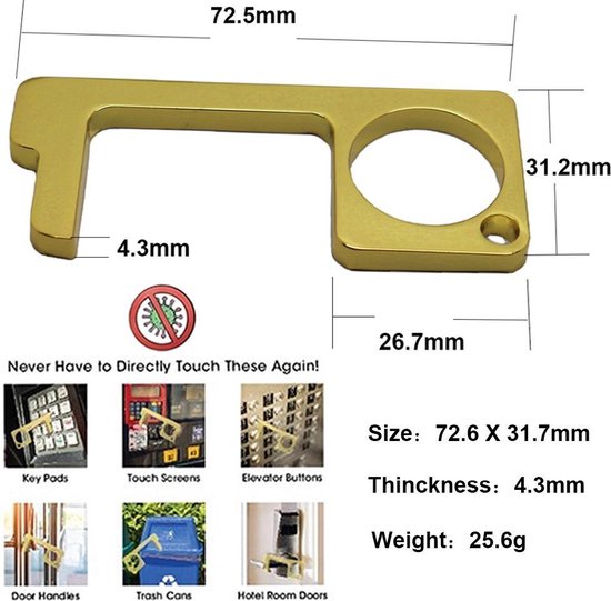 No Touch Key (2 Stuks) - Hygiëne Sleutel - Anti Bacteriële Tool - Geen ...