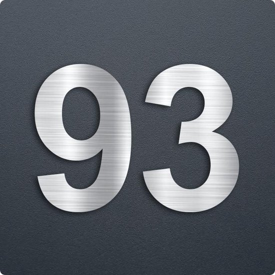Zwart mat huisnummer 93 met opliggende rvslook cijfers afm. 15x15cm | bol
