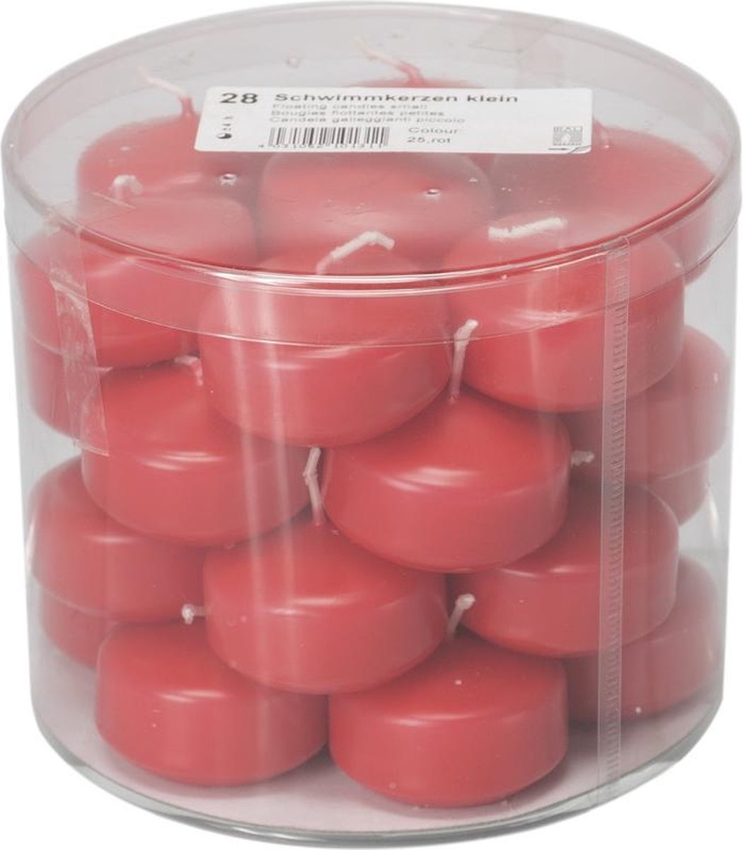 28x Rode drijfkaarsen 5 cm 4 branduren - Geurloze kaarsen rood ...