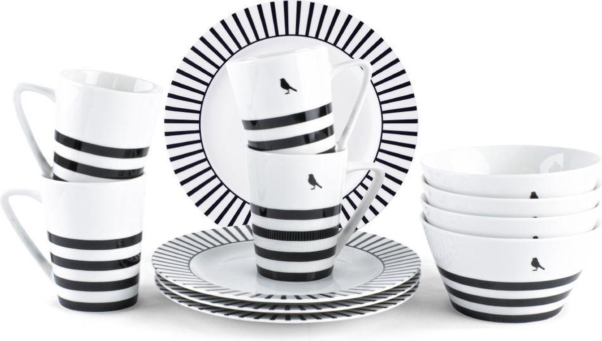 Dutch Rose Loft 12 delige serviesset Grafische Streep | bol.com