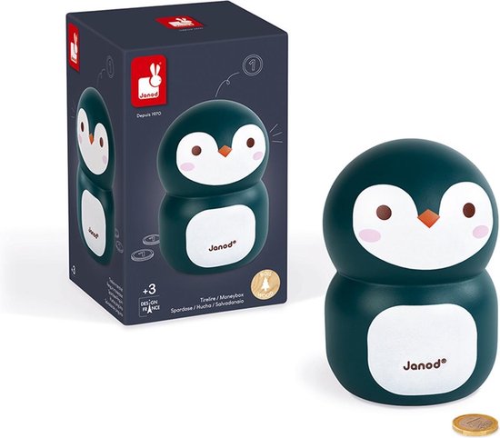 Janod Spaarpot - Pinguïn - Houten Spaarpot Met Luikje Aan De Onderkant ...