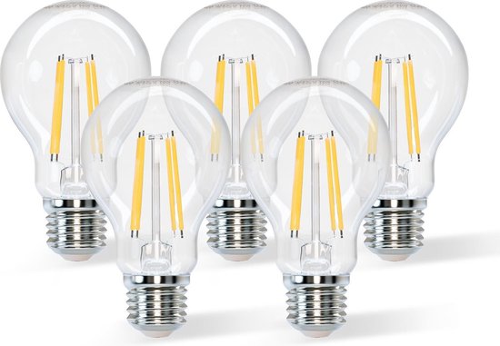 Aigostar LED Filament A60 8W - E27 fitting - 6500K - Set van 5 stuks | bol.com