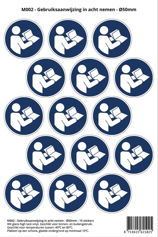 Pictogram sticker M002 - Gebruiksaanwijzing in acht nemen - 50 x 50mm ...