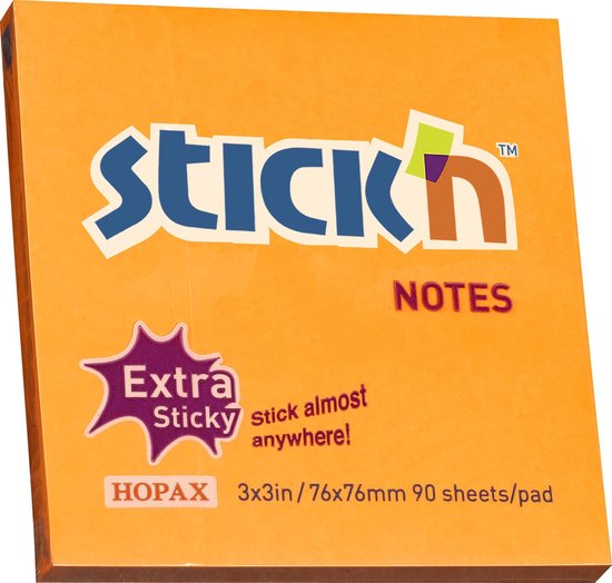 Stick'n Sticky Notes - 76x76mm - Extra Sticky - Neon/Oranje - 90 ...