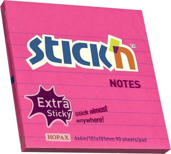 Stick'n grote sticky notes - 101x101mm, extra sticky, neon magenta ...