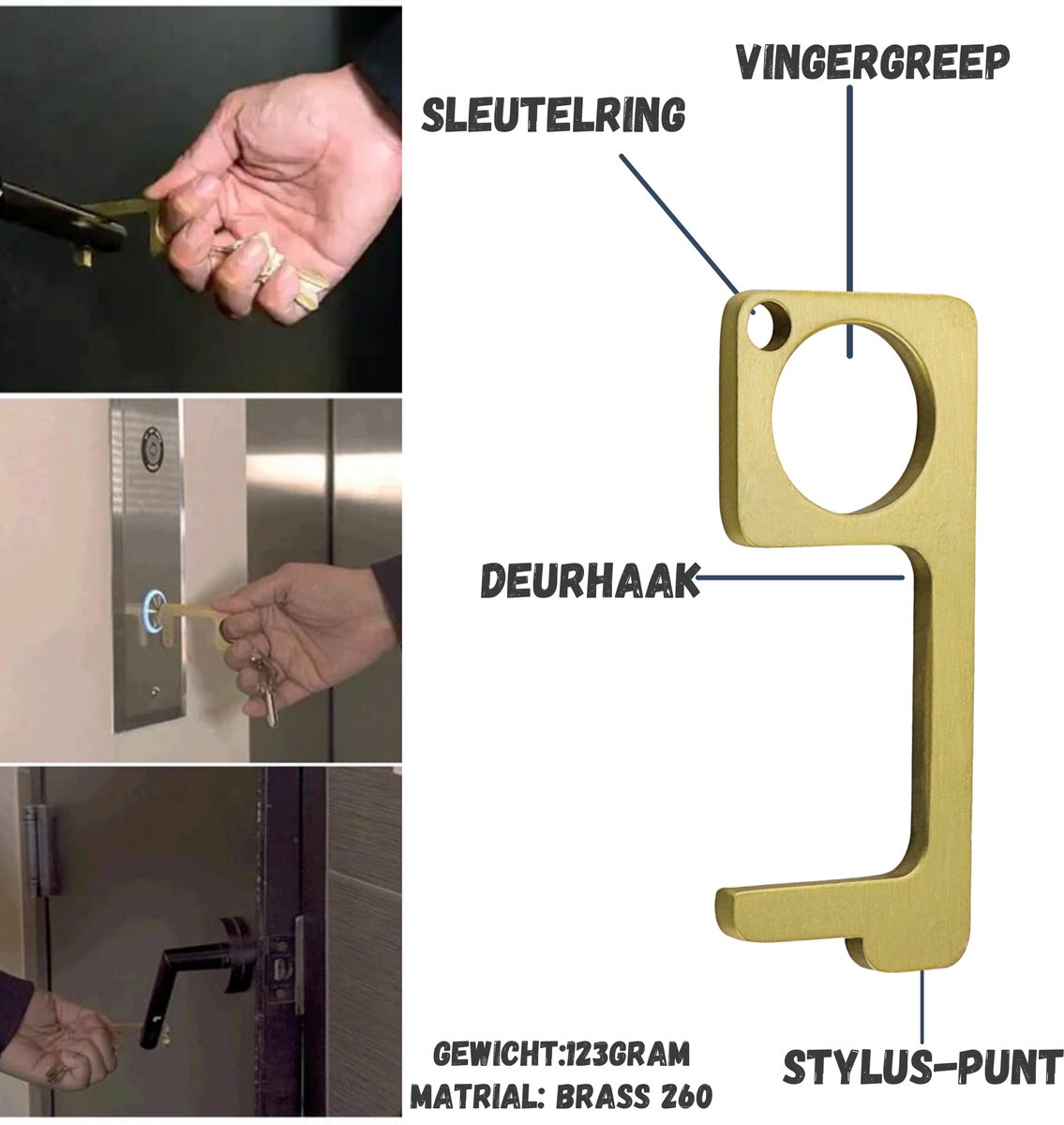 Sleutelhanger|No Touch Cleankey | Pinnen & deur openen zonder direct ...