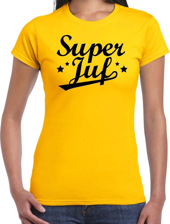 Super juf cadeau t-shirt geel voor dames - Einde schooljaar/ juffendag ...