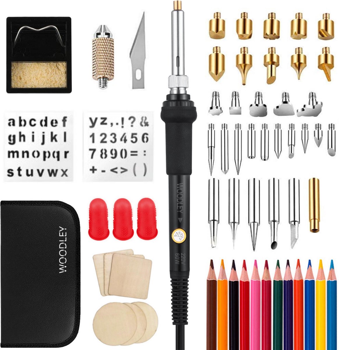 Houtbrander Set - 58 Delig - Pyrografie - Soldeerbout - 60W | bol.com