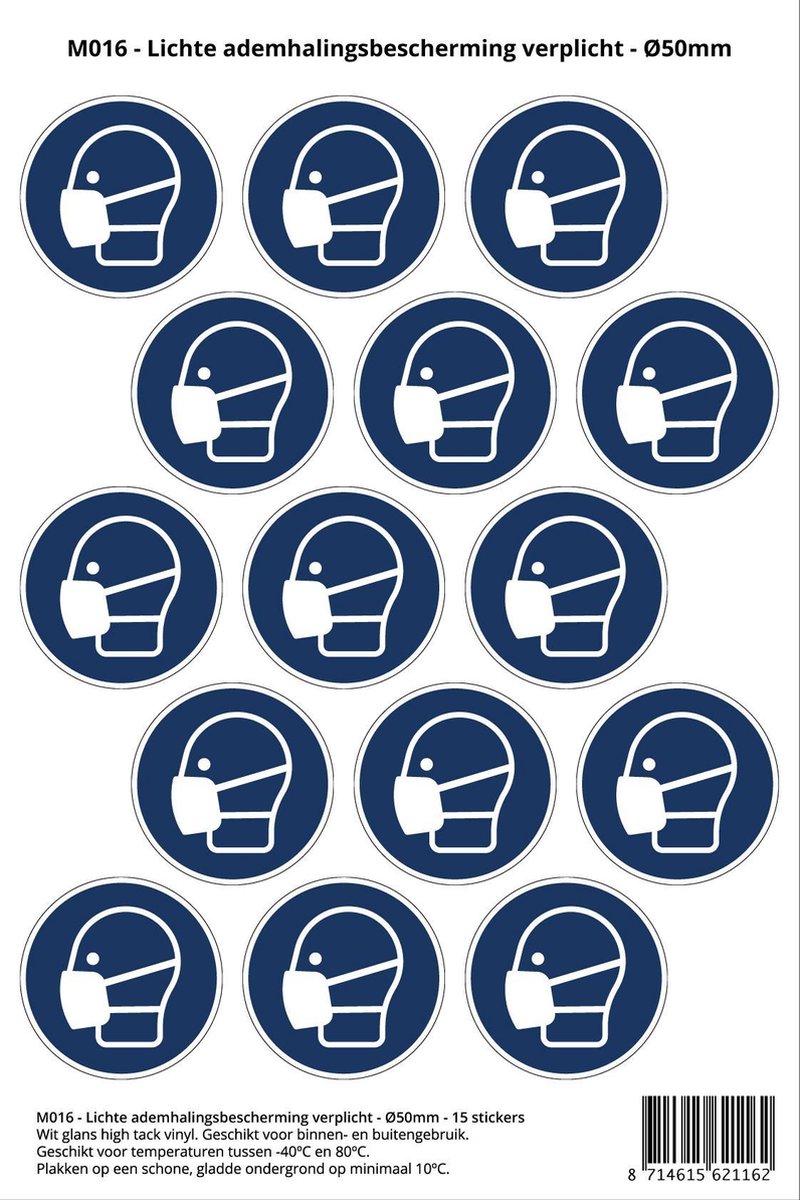 Pictogram sticker M016 - Mondkapje verplicht mondmasker ...