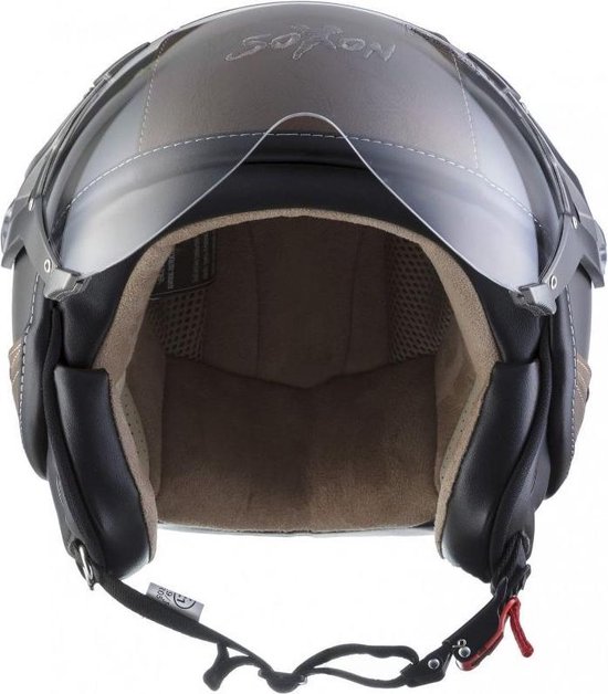 SOXON SP-326 Urban Leer jethelm S Small 55-56cm hoofdomtrek, met vizier ...