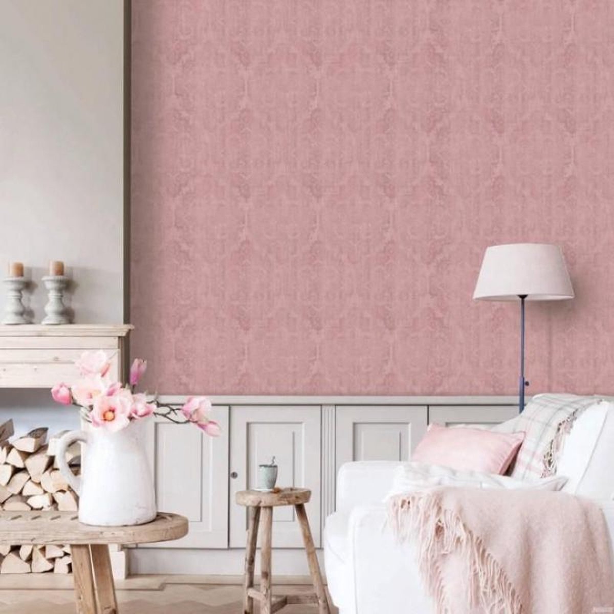 Roze Behang met Klassieke, Vintage print - Vliesbehang - 0,53x10,05 m ...
