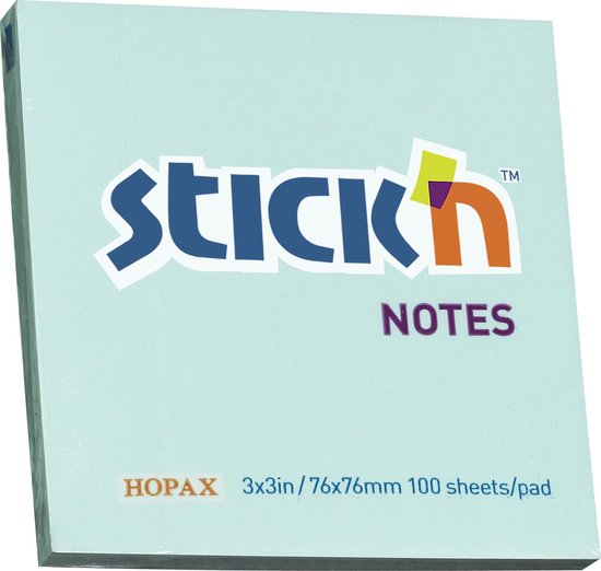 Stick'n sticky notes - 76x76mm, pastel blauw, 100 memoblaadjes | bol.com