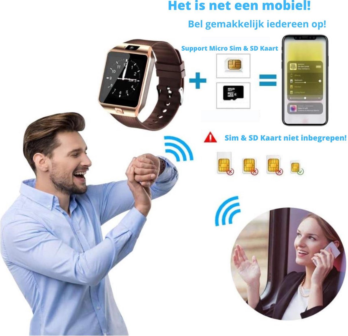 SAMMIT® Heren Smartwatch Goud met StappenTeller- Met Meldingen- Met ...