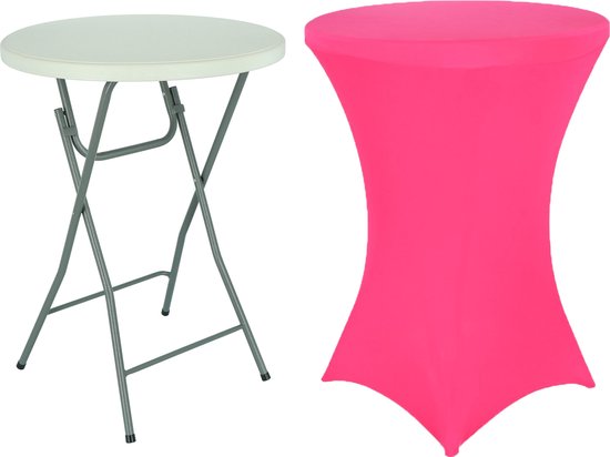 Statafel + Roze Statafelrok – 80 cm Dia x 110 cm hoog – Cocktailtafel – Hoge staan... | bol