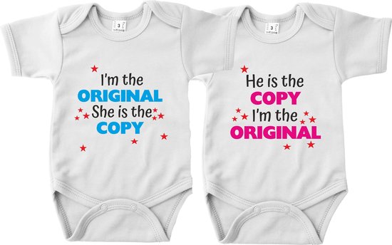 Tweeling - I'm the Original, she's the Copy - Romper Wit - Maat 68 ...