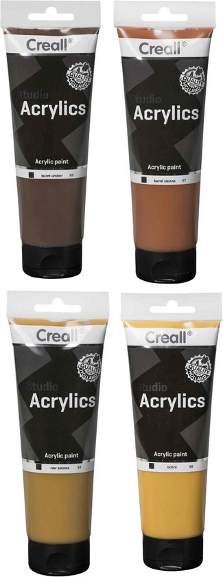 Acryl Verf Set - 4 kleuren - 4x250ml=totaal 1000ml Kleuren: Ochre, Raw ...
