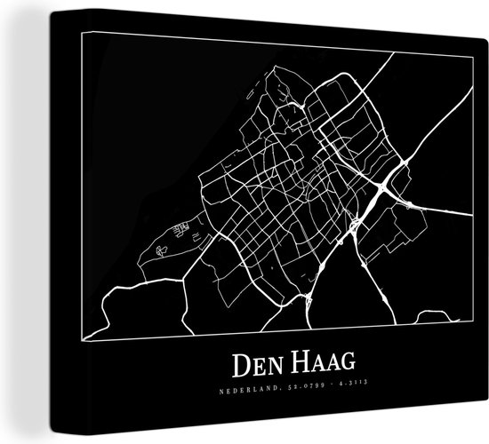Canvas Schilderij Plattegrond - Den Haag - Kaart - Stadskaart - 80x60 ...