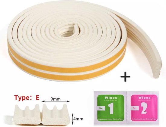 Tochtstrip zelfklevend - Wit - 5 meter met reinigingsdoekjes ...