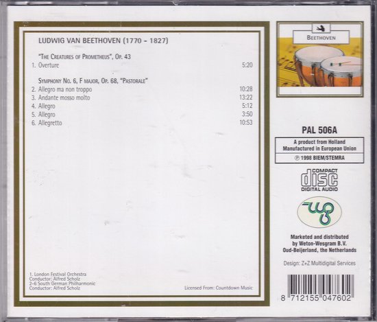 Symphony No. 6, The Creatures of Prometheus - Ludwig van Beethoven ...