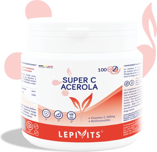 Super C Acerola | 100+25 tabletten | Kauwtabletten met frambozensmaak ...