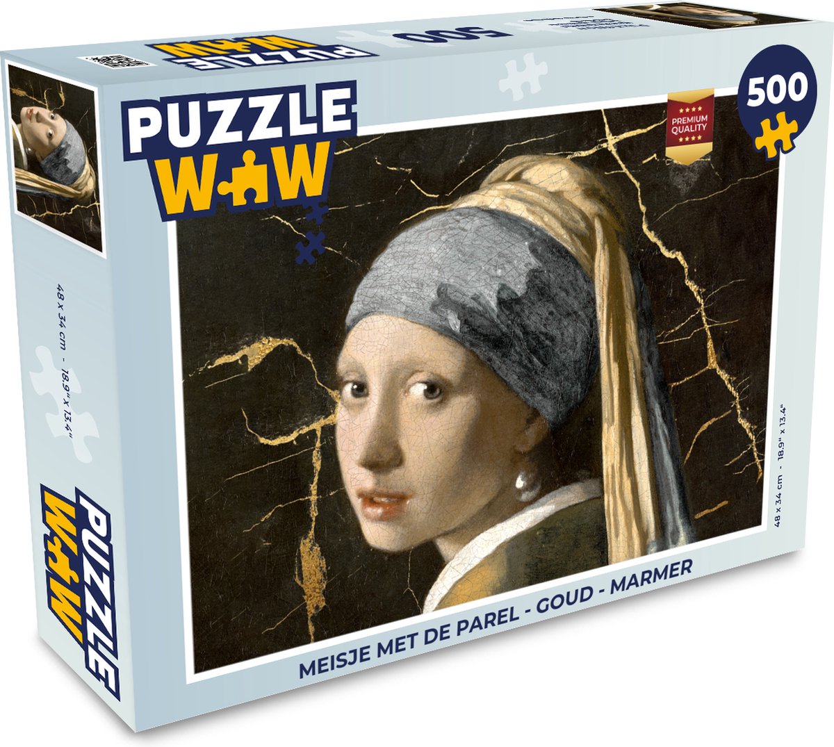 Puzzel Meisje met de parel - Goud - Marmer print - Legpuzzel - Puzzel ...